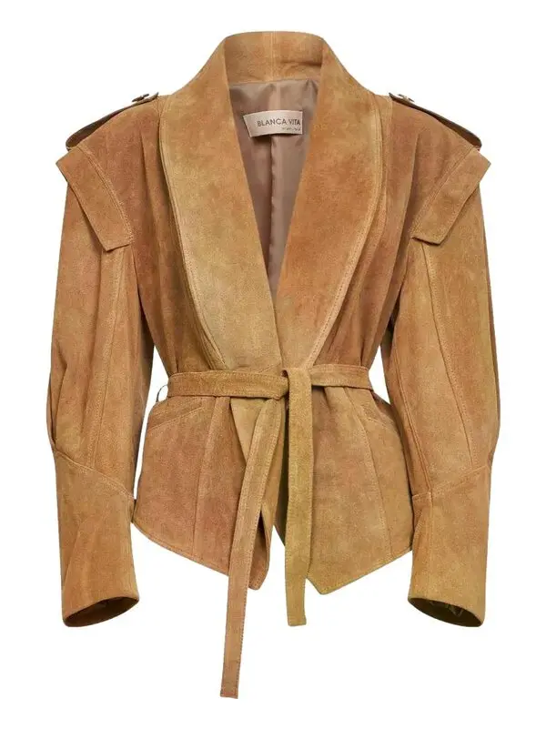 BLANCA VITA Belted Leather Jacket - Neutrals