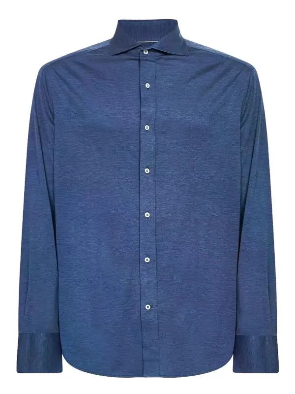 Brunello Cucinelli Slub-texture Spread-collar Shirt - Blue