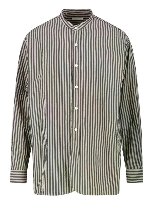 KAPTAIN SUNSHINE Bumpy Striped Band-collar Shirt - Black