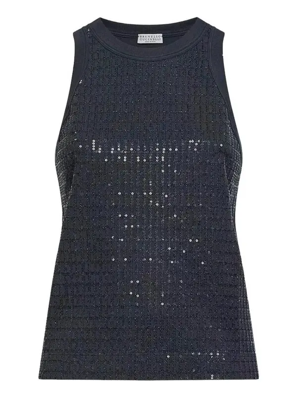 Brunello Cucinelli Sequin-embroidered Racerback Top - Grey