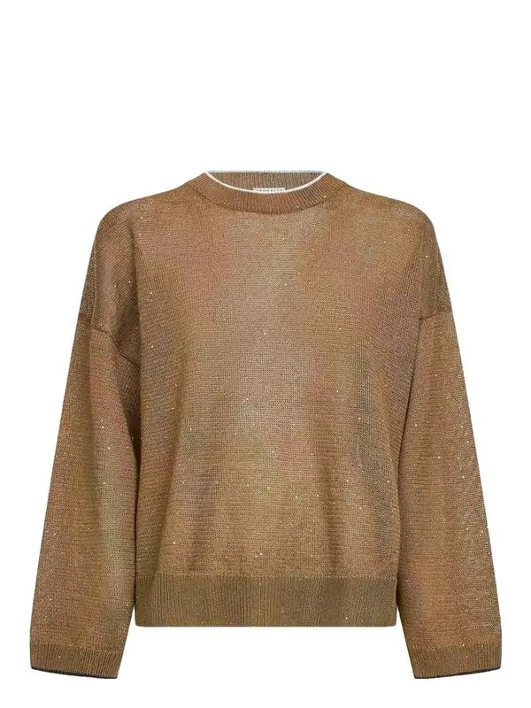 Brunello Cucinelli Sequin-embellished Ribbed-trim Sweater - Neutrals