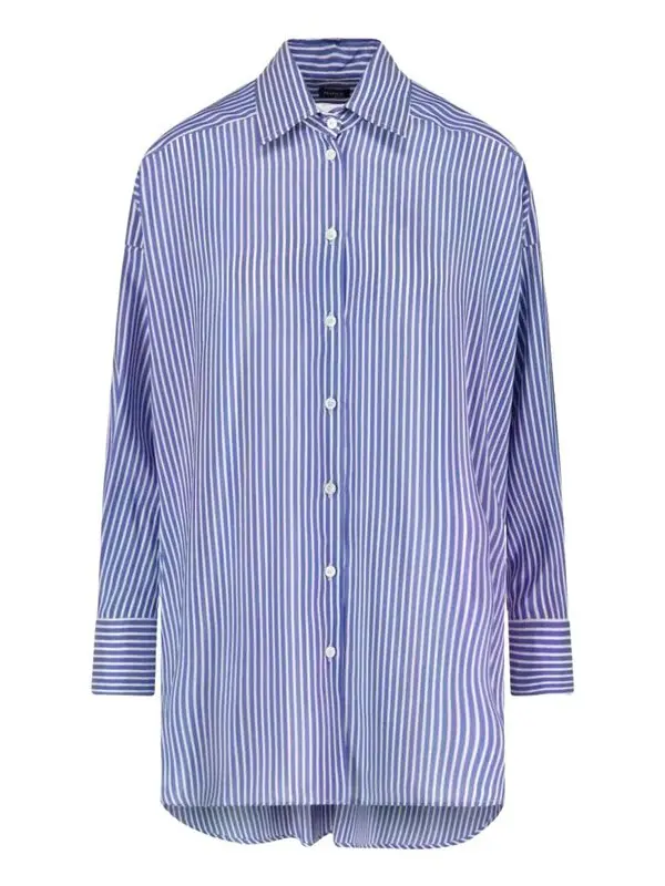 Kiton Striped Embroidered-logo Shirt - Blue