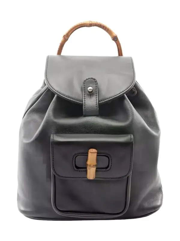 Gucci 2000s Bamboo-handle Leather Backpack - Black