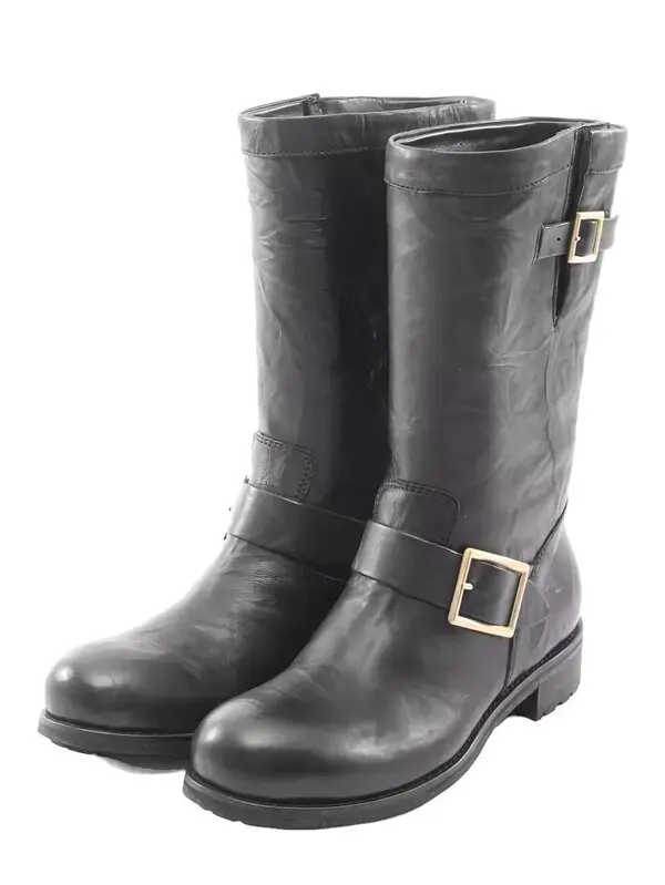 JIMMY CHOO Buckle Leather Boots - Black