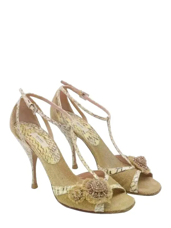 Prada Embellished Snakeskin-effect Heeled Sandals - Neutrals