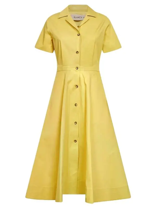 BLANCA VITA Button-up Shirt Dress With Bowling Collar - Yellow
