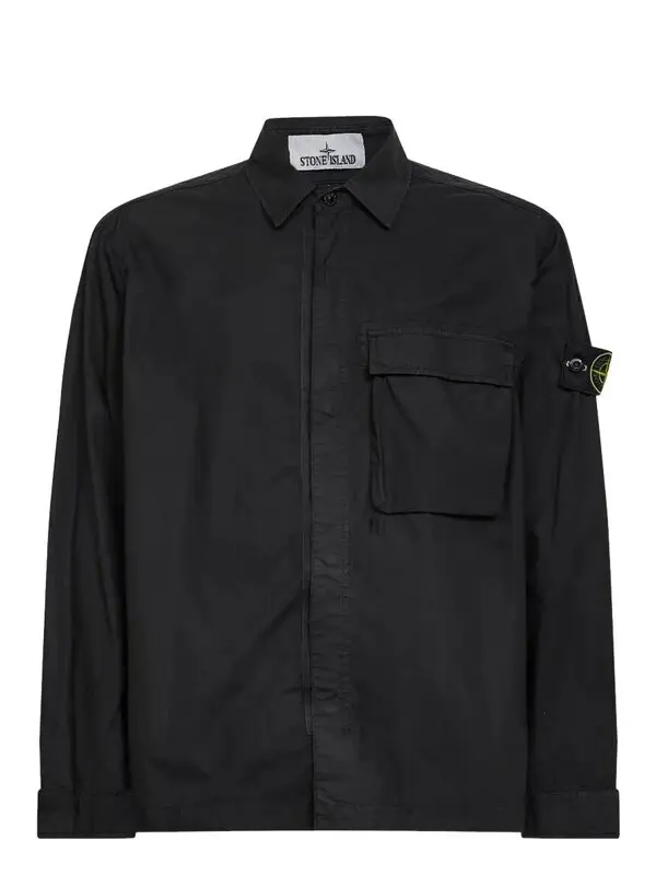 Stone Island Garment-dyed Logo-badge Shirt - Black