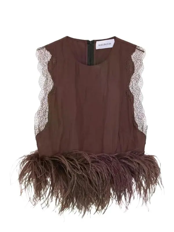 16Arlington Feather-trim Lace-detail Top - Brown