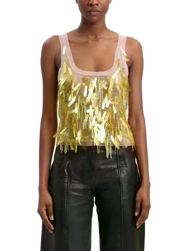 16Arlington Embroidered Tulle Tank Top - Gold