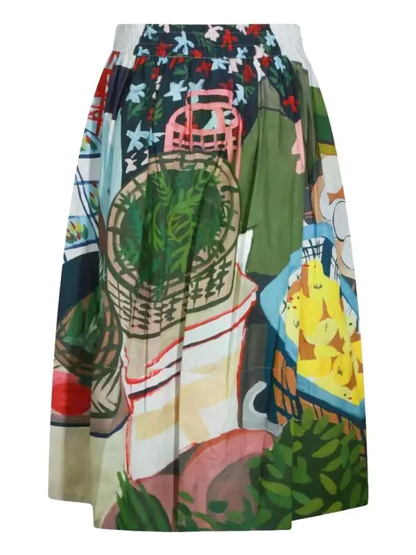 TALKING WALLS Graphic-print Flared Skirt - Green