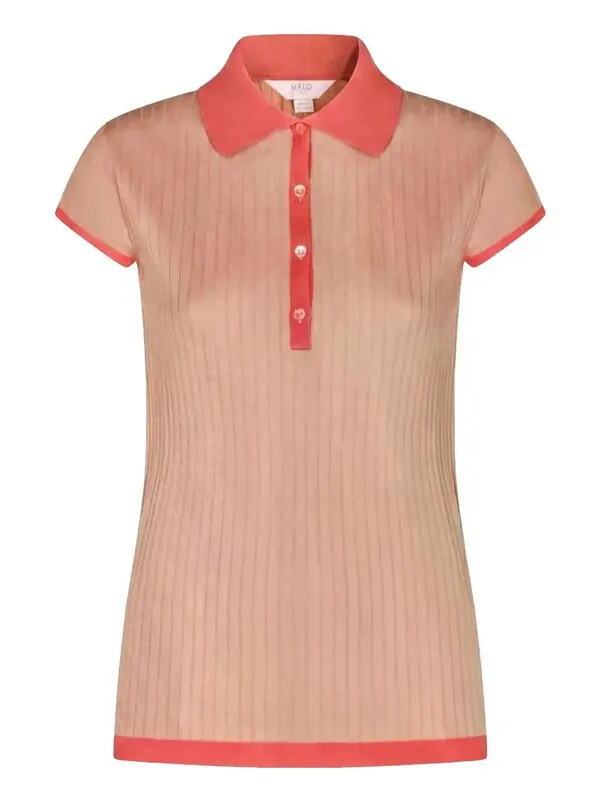 Malo Ribbed Knit Polo Top With Contrasting Trim - Brown