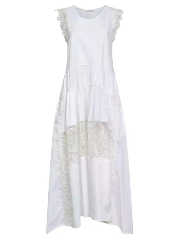 Maurizio Lace-trim Tiered Maxi Dress - White