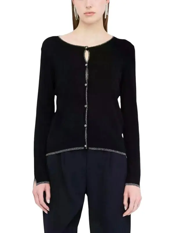 Liu Jo Jewel-button Cardigan With Lurex Trim - Black