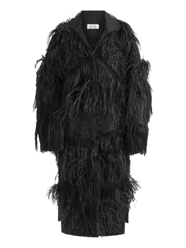 16Arlington Azra Feather-trim Coat - Black