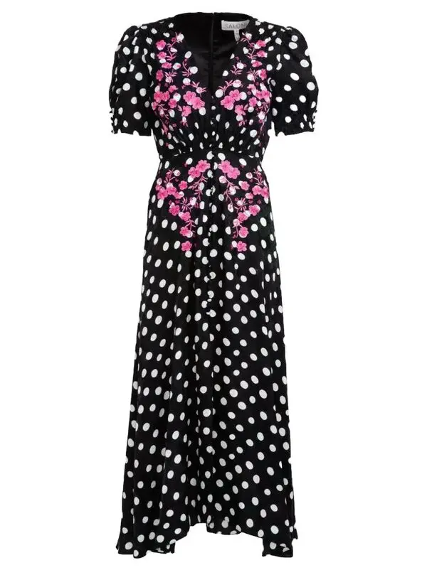 Saloni Lea Polka-dot Maxi Dress - Black