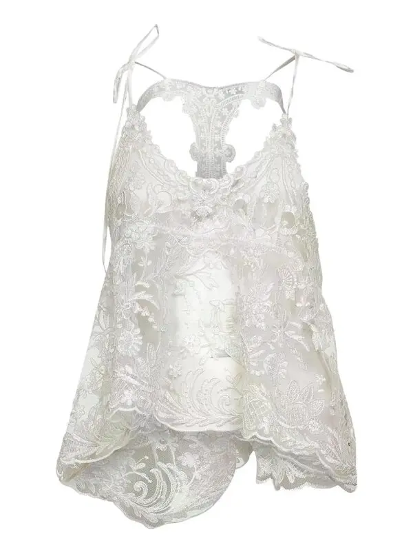 Maurizio Lace Embroidered Racer-back Top - White