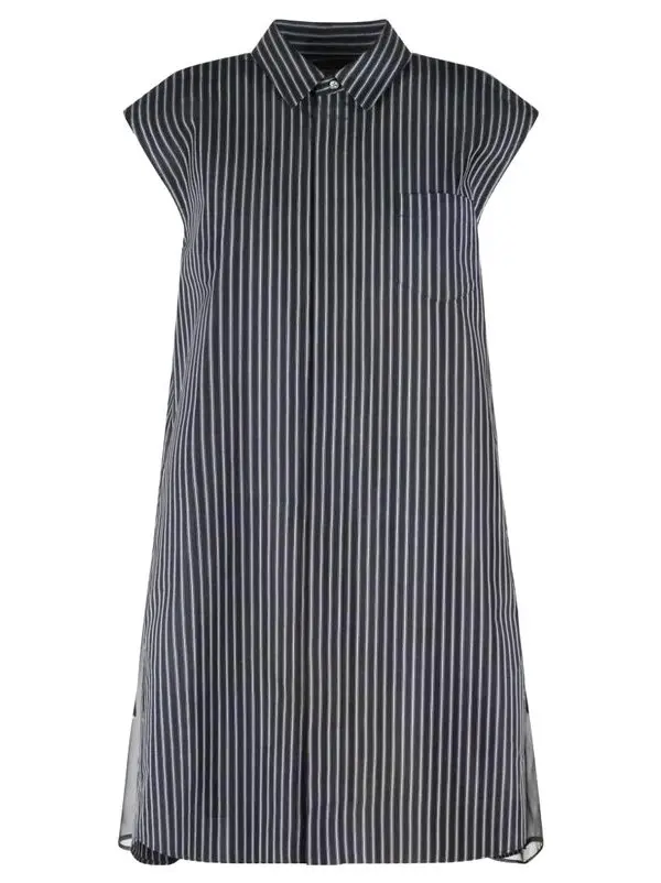 Sacai Striped Sheer-paneled Dress - Blue