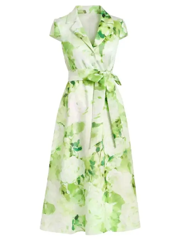 Badgley Mischka Floral-print Belted Midi Dress - Green
