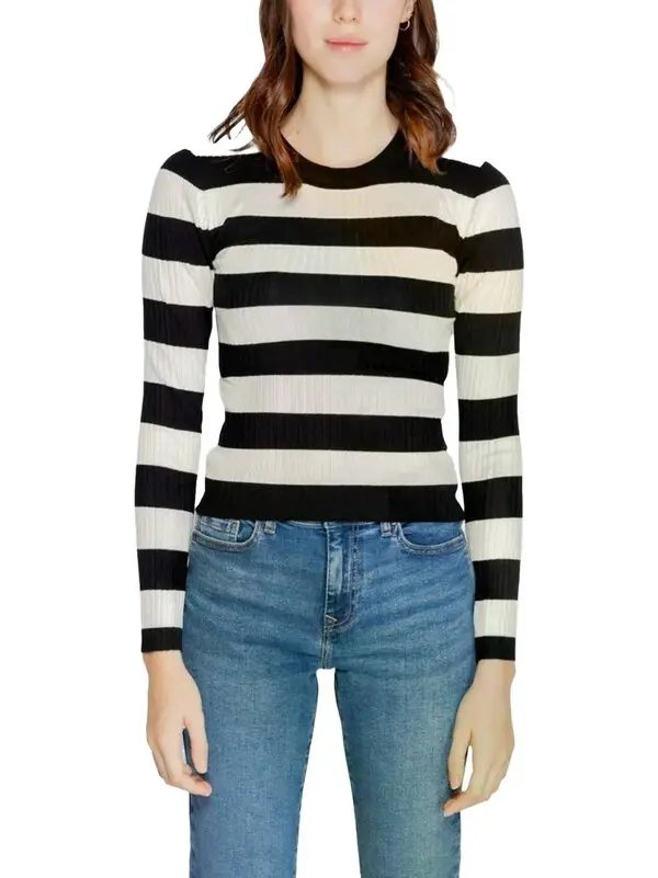 JACQUELINE DE YONG Rib-knit Striped Sweater - Black