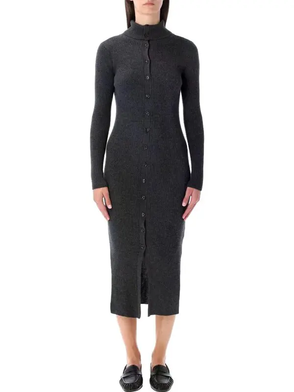 SESSUN Shimalong Ribbed-knit Buttoned Dress - Grey