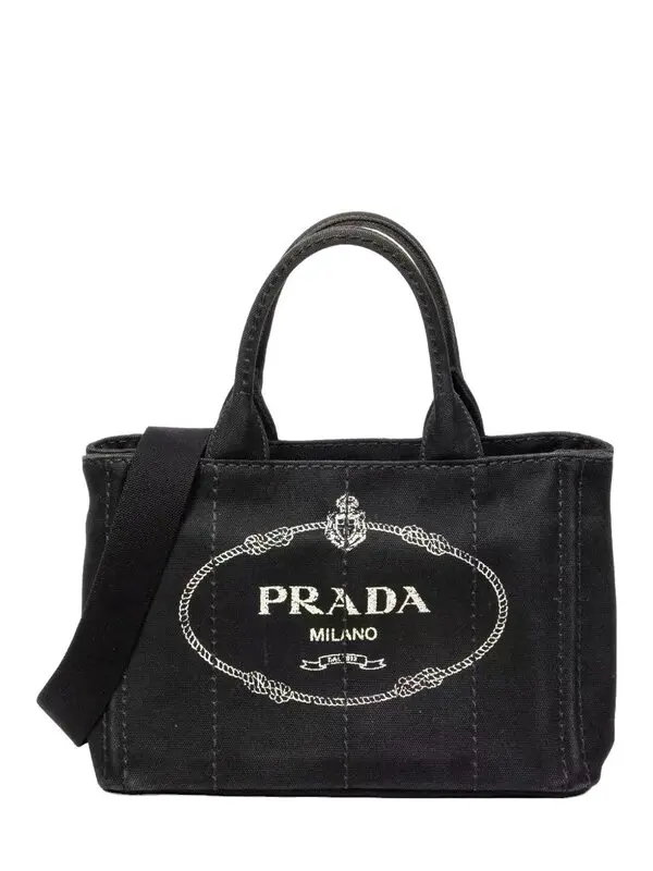 Prada Logo Print Tote Bag - Black