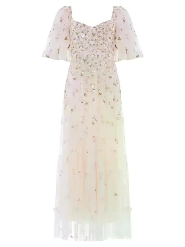 NEEDLE & THREAD Meadow Ditsy Embroidered Gown - Neutrals