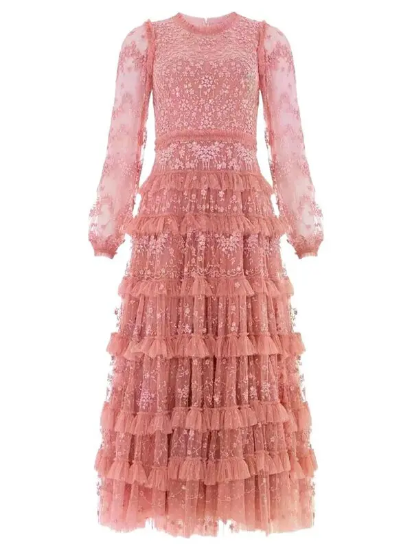 NEEDLE & THREAD Blossom Ruffled Lace Maxi Dress - Pink