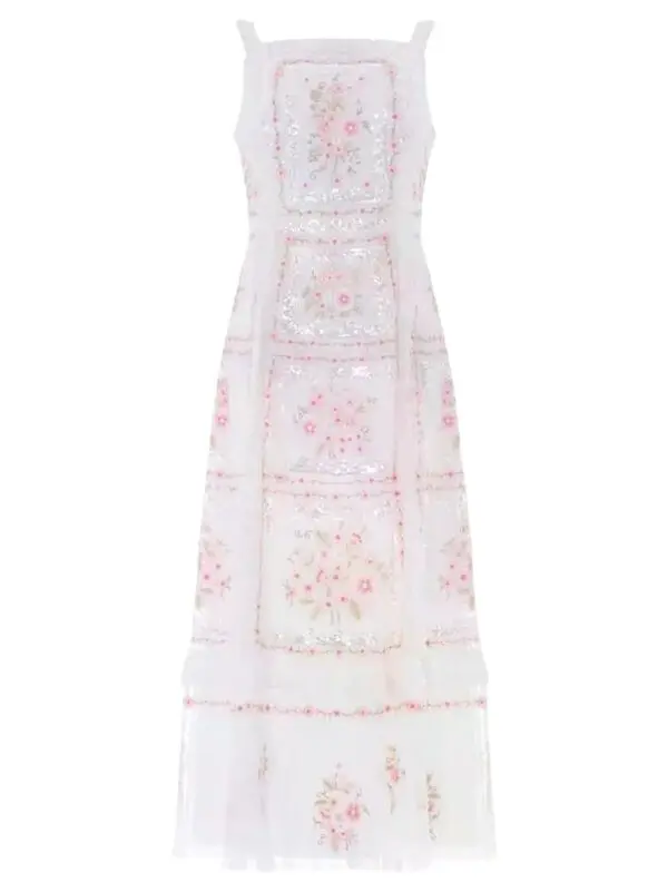 NEEDLE & THREAD Blossom Bib Sequin-embellished Midi Dress - White
