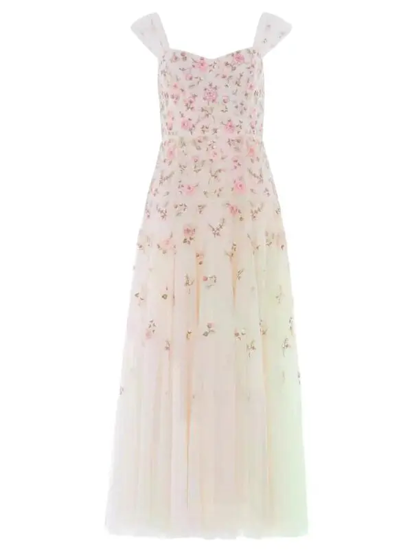 NEEDLE & THREAD Mayflower Ditsy Embroidered Gown - Neutrals