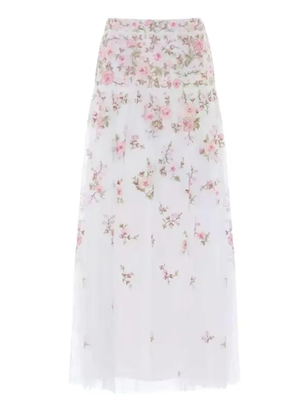 NEEDLE & THREAD Embroidered Midi Skirt - White