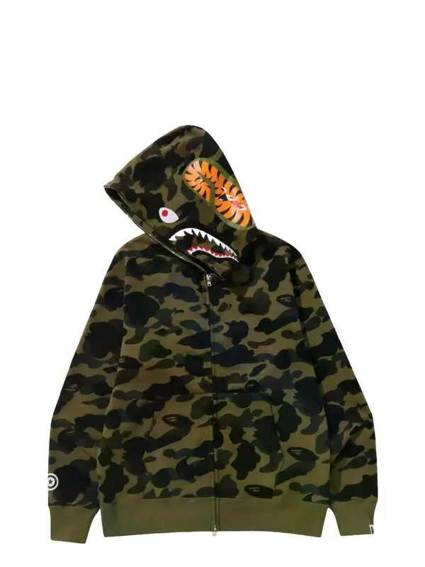 A BATHING APE Shark Camouflage-print Zip-up Hoodie - Green