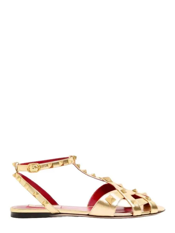 Valentino Garavani Studdy Sandal In Laminated Nappa - Gold