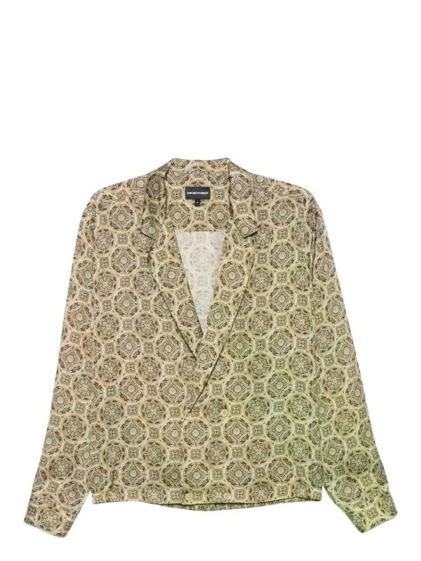 Emporio Armani Geometric-print Double-breasted Shirt - Neutrals