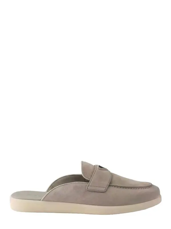 Prada Suede Triangle Logo Mules - Neutrals