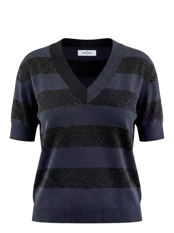 GRAN SASSO V-neck Glitter Stripe Top - Blue