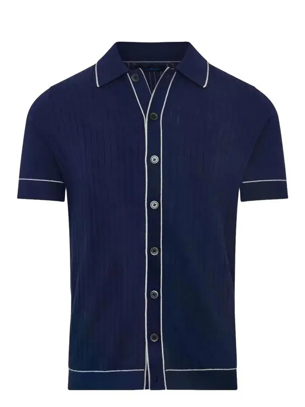 PATRICK ASSARAF Ribbed-knit Piped Shirt - Blue