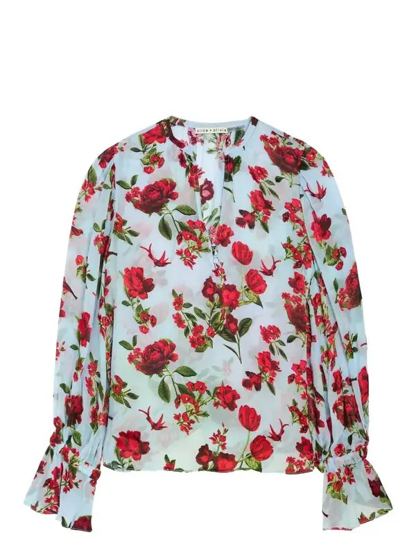 Alice + Olivia Moranne Floral-jacquard Mesh Blouse - Blue