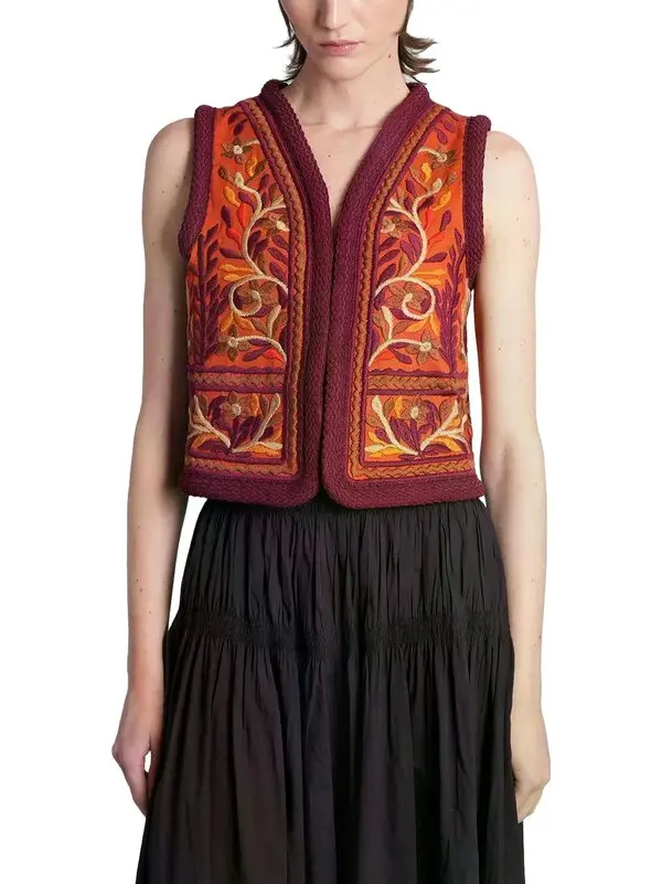 Antik Batik Embroidered Sleeveless Jacket - Orange