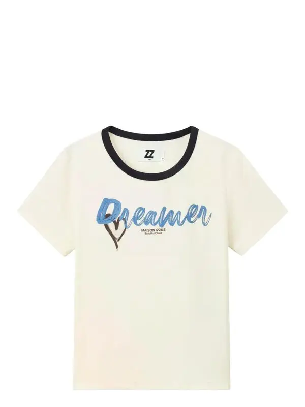 Izzue Slogan-print Ringer T-shirt - Neutrals