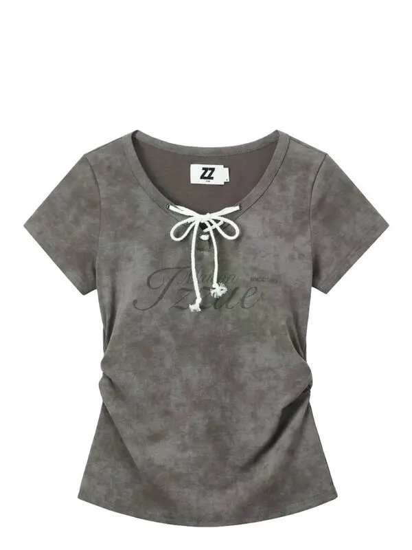 Izzue Lace-up Acid-wash T-shirt - Grey