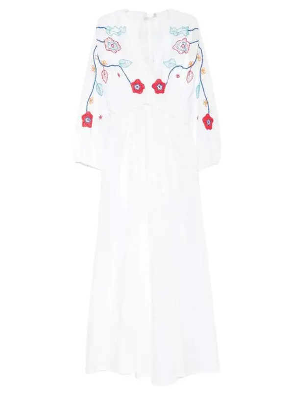 FORTE_FORTE Floral-embroidered Cotton Maxi Dress - White