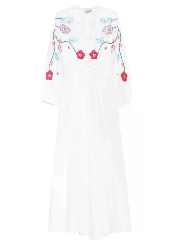 FORTE_FORTE Floral-embroidered Cotton Maxi Dress - White