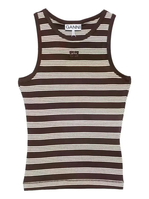GANNI Striped Tank Top - Brown
