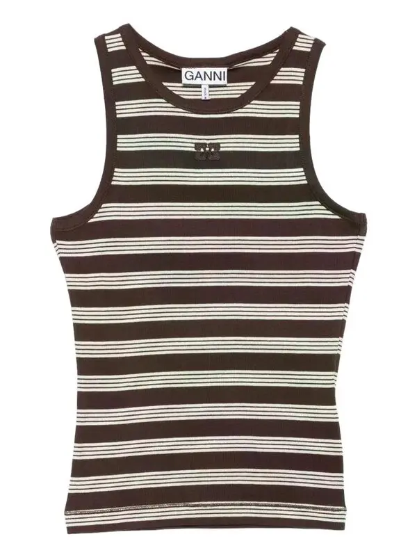 GANNI Striped Tank Top - Brown