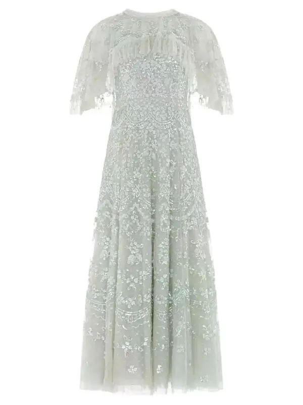NEEDLE & THREAD Sequin-embellished Freya Gown With Detachable Cape - Green
