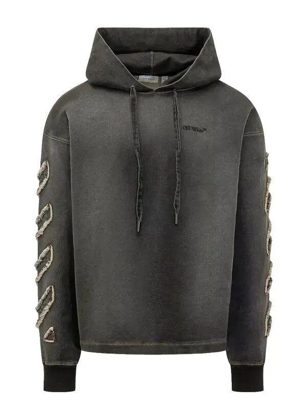 Off-White Diagonals Distressed Hoodie - Grey