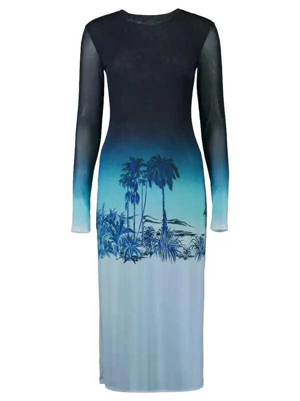 Staud Raven Long-sleeve Print Midi Dress - Blue