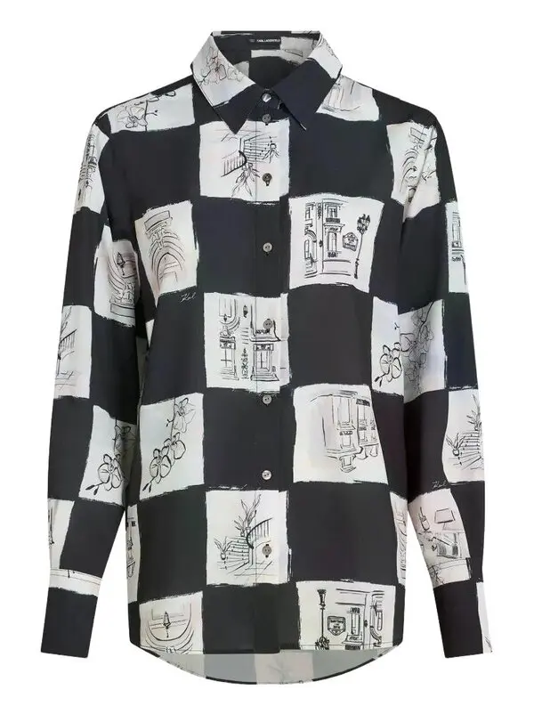 Karl Lagerfeld Checkerboard Sketch-print Shirt - Black
