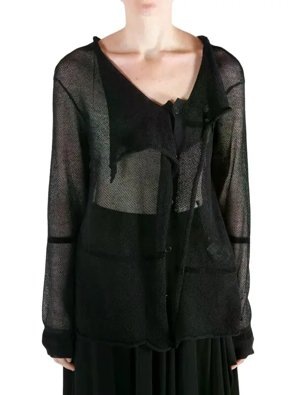 Yohji Yamamoto Mesh-knit Draped Cardigan - Black