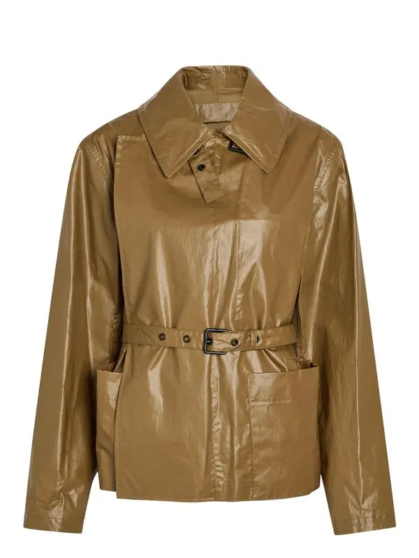 LEMAIRE High-neck Coated Cotton Wrap Jacket - Khaki